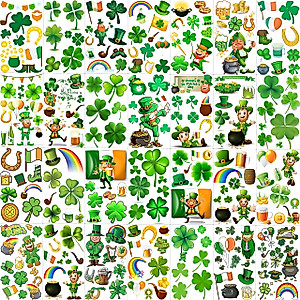 JOEHAPY 229+ PCS St. Patrick's Day Tattoo Stickers For Kids Men Women, Saint St Patricks Day Temporary Tattoos Adult, 28 Sheets Green Shamrock Tattoos Irish Party Favor Supply Lucky Four Leaf Clover