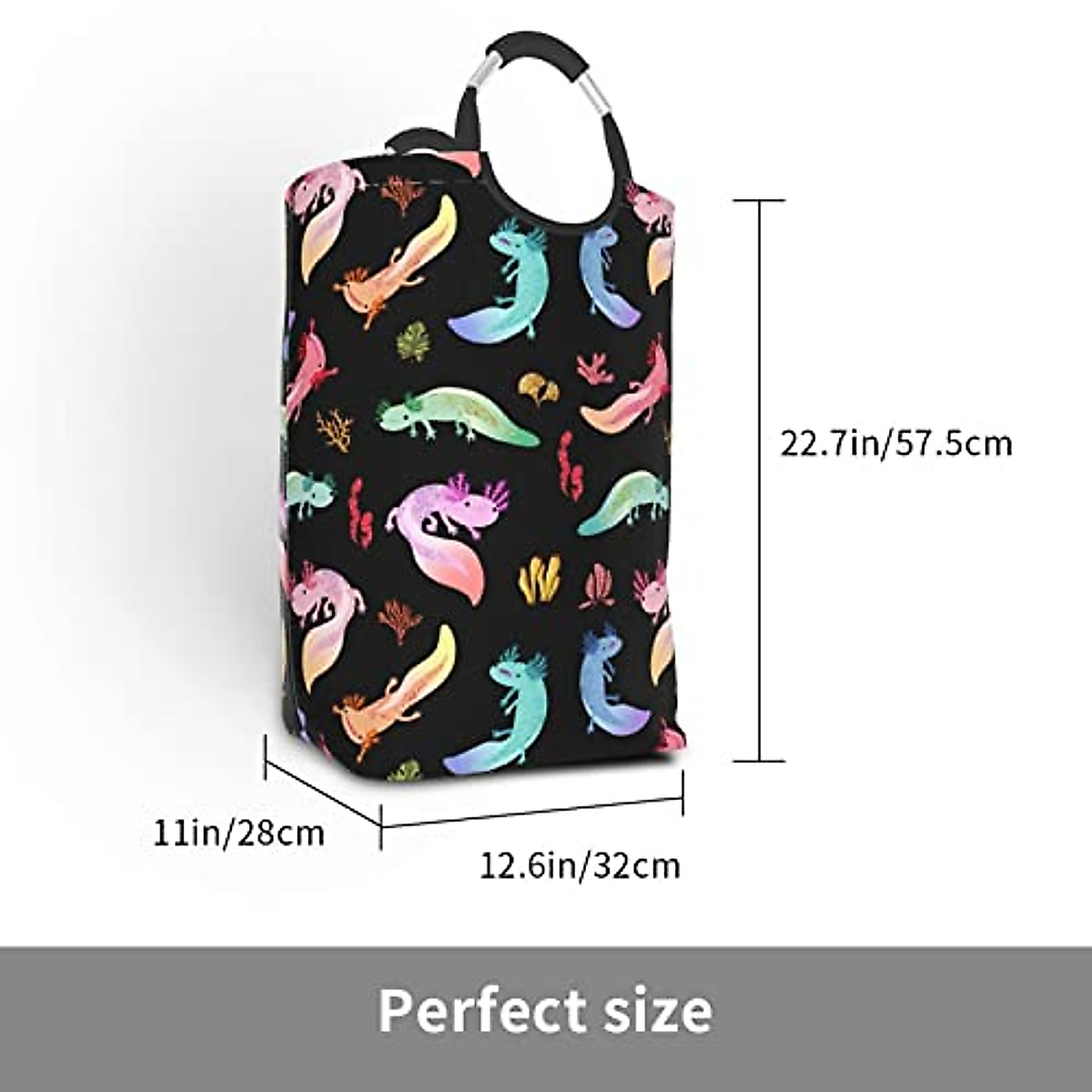 Foldable Square Laundry Hamper Colorful Axolotl Portable Folding Washing Bin Waterproof Collapsible Laundry Bag 50L Large Clothes Storage Basket with Handles for Home Bedroom