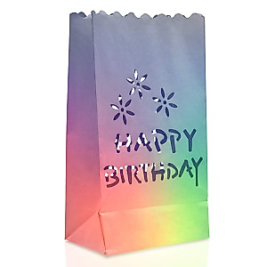 FlashingBlinkyLights Happy Birthday Luminary Bags for LED Candles (Pack of 24)