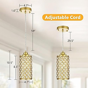 Niloah Gold Pendant Lights Kitchen Island, 1-Light Mini Single Gold Pendant Light, Adjustable Crystal Pendant Light, Kitchen Island Pendant Lighting