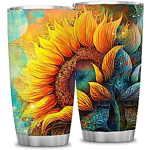 ATHAND Sunflower Gifts for Women,Sunflower Water Bottle,Sunflower Tumbler,Sunflower Cup,Sunflower Mug- 20 Oz Insulated Tumblers with Lid - Inspirational Gift for Women,Girls