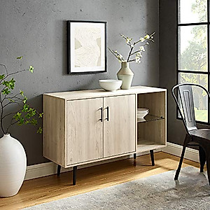 Walker Edison Theo Mid Century Modern 2 Door Asymmetrical Glass Shelf Buffet, 44 Inch, Birch