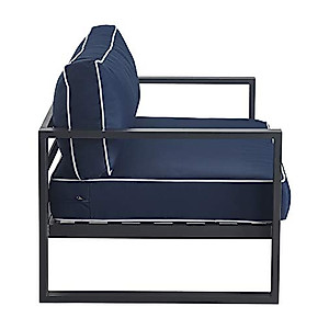Tommy Hilfiger Monterey Modern Patio Outdoor Furniture Collection, Weather Resistant, Metal Frame, Sofa, Navy Blue & Dark Gray