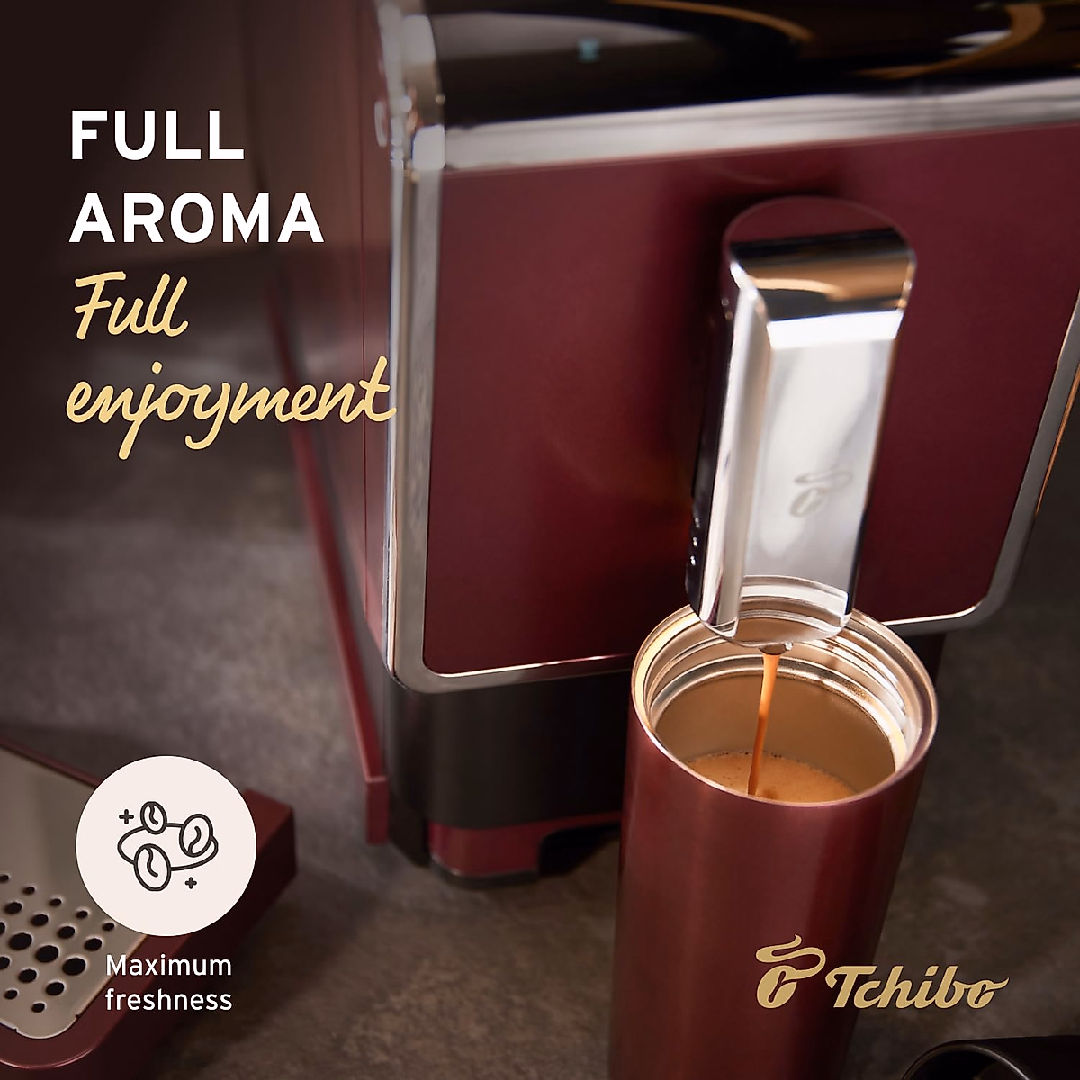 Tchibo Automatic Espresso & Coffee Machine with Built-in Grinder, No Coffee Pods Needed, Silver