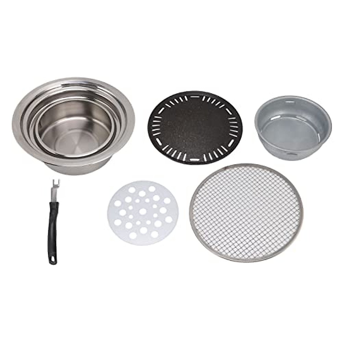 Asixxsix BBQ Charcoal Grill, Stainless Steel Non Stick Korean Grill Portable Round Carbon Barbecue Grill Camping Grill Stove for Outdoor Indoor Picnic Patio Backyard Hiking Fishing