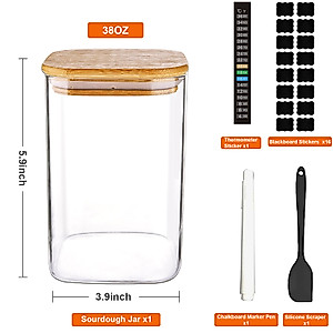 Uprony Sourdough Starter Jar Kit 38 Oz Wide Mouth Sourdough Container with Blackboard Stickers, Marker Pen, Silicone Scraper for Bread Baking Sour Dough Jar