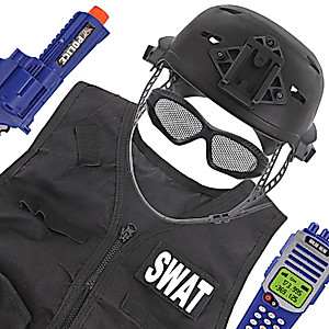 Liberty Imports Kids SWAT Police Officer Costume Deluxe Dress Up Role Play Set with Helmet, Night Vision Monocular, Guns, Accessories (12 Pcs)
