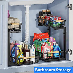 KEKAPE Under Sink Organizer and Storage,Height Adjustable Under Sink Organizer, Single 2 Tier Pull Out Drawer Cabinet Organizer for Kitchen Bathroom Storage