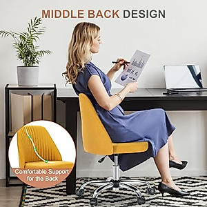 DUMOS Office Desk Chair, Modern Cute Rolling Vanity Swivel Task Chairs with Wheels, Comfortable Back Seat Armless for Home, Bedrooms, Office, Study, Student, Adults, Make-up, Dressing Room, Yellow