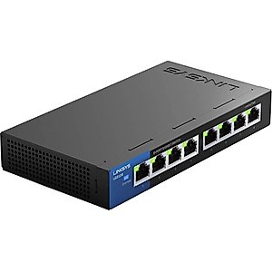 Linksys LGS108: 8-Port Business Desktop Gigabit Ethernet Unmanaged Switch, Computer Network, Wired Connection Speed up to 1,000 Mbps (Black, Blue)