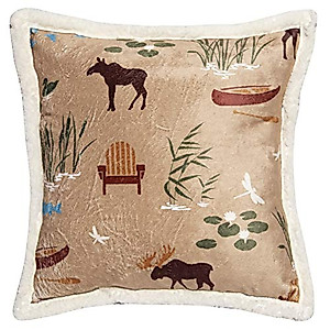Carstens, Inc. Moose Lake Rustic Cabin Sherpa 18x18 Throw Pillow, White