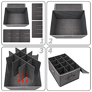 Stemware Storage Cases, Wine Glass Storage Box Containers for Glassware or Crystal, Holds 12 Red or White Wine Glasses, Hard Top and Sides (Grey)