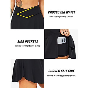 TZLDN Women's Tennis Skirt with Shorts Pockets Crossover High Waisted Workout Athletic Golf Skorts Skirts Black - X-Large