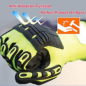 Nmsafety Anti Vibration Oil-proof Cut Resistant Safety Work Glove,Full finger,Yellow Nylon+HPPE+Glassfirbe Seamless Knitted Liner With Sandy Nitrile Rubber Palm,Excellent Grip. (Large)