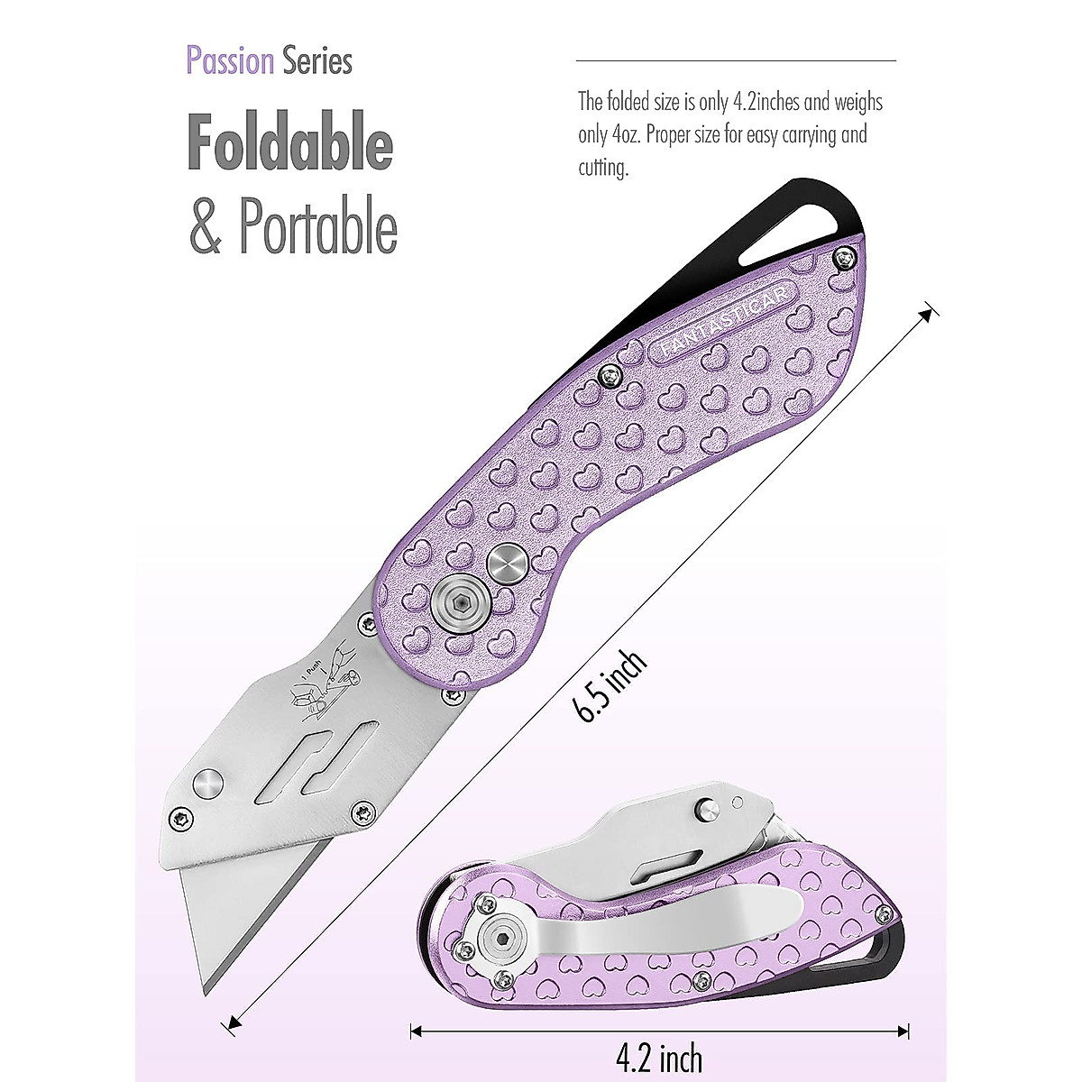 FantastiCAR Fancy Folding Utility Knife Box Cutter Set with Extra Blades (Pink and Purple)