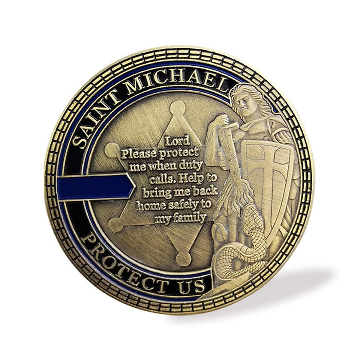 Saint Michael Police Officers Challenge Coin God Bless The Police Appreciation Gifts for Law Enforcement Thin Blue Line Police Coin
