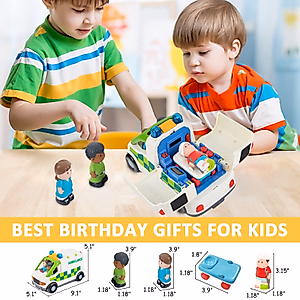 Auspint Ambulance Toys Friction Powered Vehicle with Lights and Sounds,Rescue Role Play Set,Play and Learn Toddler Toys for 1 2 3Years Old Boys Kids Toy Truck Party Birthday Gift