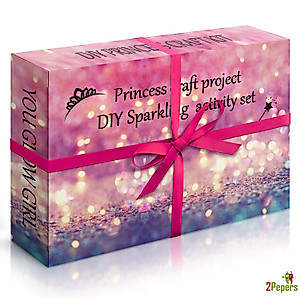2Pepers Make Your Own Princess Craft Kit, Arts and Crafts for Girls, DIY Princess Dress Up Set, Kids Crafts Project- Cape, Tiara, Wand, Necklace and Gloves, Princess Toys Pretend Play Gifts for Girls