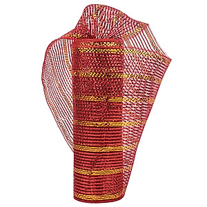 MEEDEE 10 Inch Mesh Ribbon Red and Gold Christmas Deco Mesh Metallic Red Mesh Ribbon with Metallic Gold Stripes 10 Yards Christmas Mesh for Wreaths Christmas Mesh Ribbon for Christmas Tree