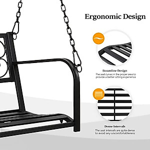 VINGLI Upgraded Metal Patio Porch Swing, 660 LBS Weight Capacity Steel Porch Swing Chair for Outdoors, Heavy Duty Swing Chair, Bench Swing for Gardens & Yards (Black)