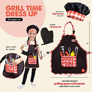 Born Toys Kids Grill Playset - Interactive Kids BBQ Grill Playset w/Pretend Smoke, Sound & Light- Dress Up & Pretend Play Kitchen Toy Grill for Kids Ages 3 & Up w/Kids Apron Hat & Cooking Mitt 20pcs
