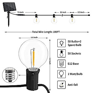 BRTLX Solar Outdoor String Lights,100FT Shatterproof LED Patio String Lights with Remote Waterproof Hanging Indoor Outdoor Lights for Home Party Wedding Decor