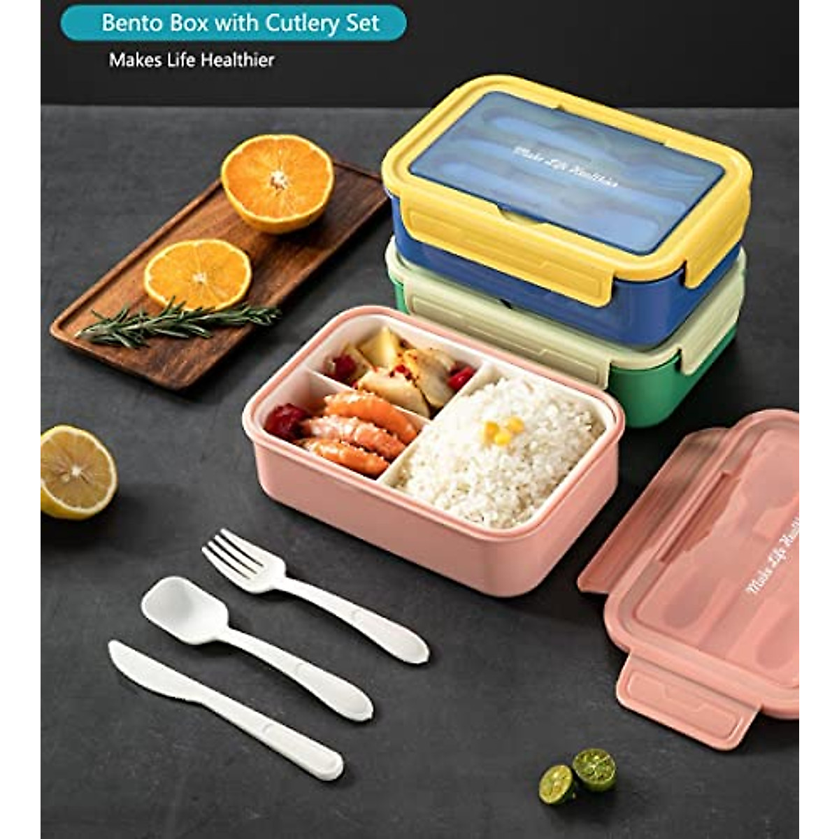 Gere Bento Box,1400 ML, Lunch Box With Spoon & Fork, Comes with Insulated Lunch Bags - Durable Perfect Size for On-the-Go Meal, Microwave Dishwasher Safe (Blue)