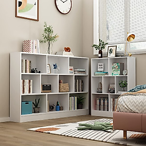 AIEGLE 10 Cube Bookcase Bookshelf, 3-Tiers Wood Cube Shelf Bookcase, Kids Bookshelf for Bedroom Living Room, White (55.1" L x 9.8" W x 41.3" H)
