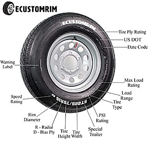 eCustomrim 2-Pack Trailer Tire On Black Wheel Modular Rim ST205/75D15 LRC 5 Lug On 4.5 15 x 5-2 Year Warranty w/Free Roadside