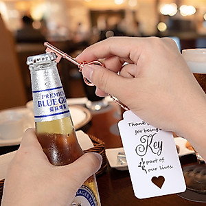 XHIPY 50 PCS Skeleton Key Bottle Openers,Wedding Favors guests Bulk,Roses Key Bottle Opener,Bridal Shower Party Favors with Card Tag(Rose Gold)
