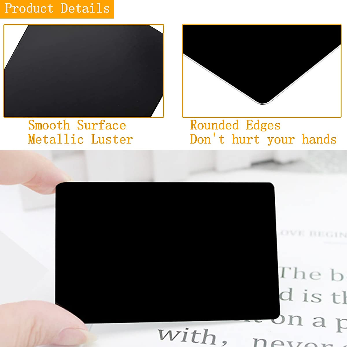 LOSYHU 100PCS Metal Business Card 0.45mm Thickness Aluminum Cards Metal Engraving Blanks Cards Aluminum Laser Engraving Cards for Office Name Cards, DIY Gift Cards, VIP Cards 3.4 x 2.1 Inch, Black