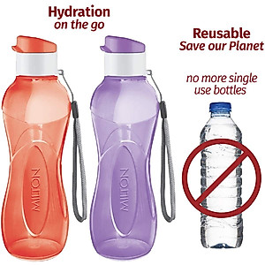 MILTON Water Bottle Kids Reusable Leakproof 12 Oz Plastic Wide Mouth Large Big Drink Bottle BPA & Leak Free with Handle Strap Carrier for Cycling Camping Hiking Gym Yoga (108 pack, 18 of each color)