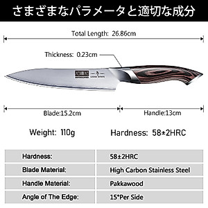 HOSHANHO 6 Inch Kitchen Knife, Ultra Sharp Japanese AUS-10 Stainless Steel Chef Knife, Multipurpose Kitchen Utility Knife with Ergonomic Pakkawood Handle