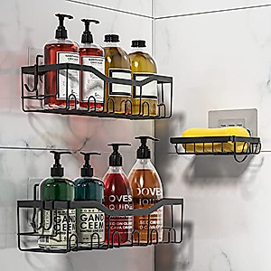 Shower Caddy,Adhesive Shower Organizer,Rustproof Stainless Steel Shower Shelves,Shower Shelf for Inside Shower, No Drilling Rustproof Bathroom Shower Caddy Basket Shelf with Soap Holder and 4 Hooks