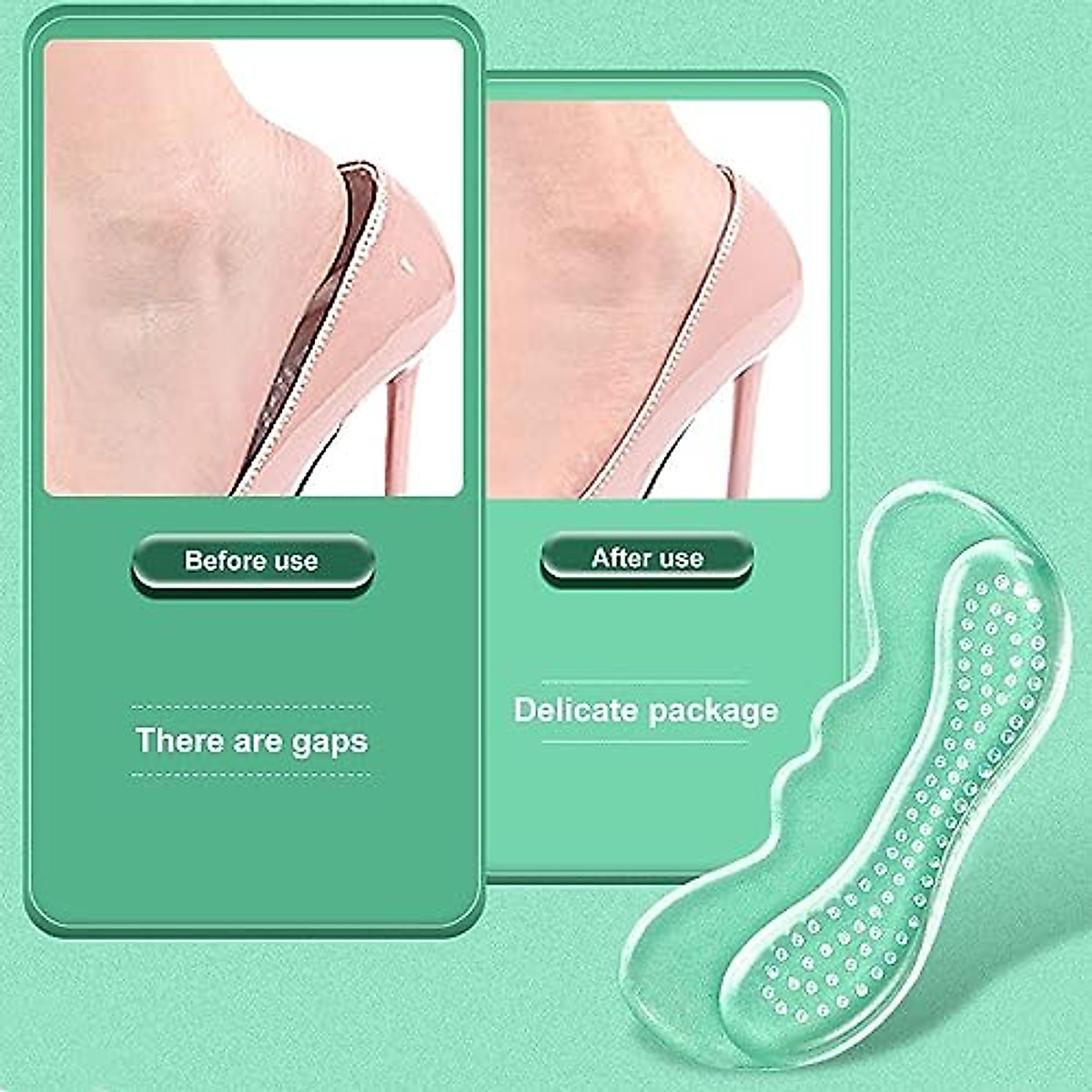 2Pcs of Transparent Invisible Self-Adhesive Gel Heel Pads: Non-Slip Cushion Grip Inserts for High Heels and Shoes