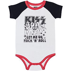 KISS Newborn Baby Boys Coverall, Bodysuit, French Terry Shorts and Bib 4 Piece Rock Outfit Set Red/White/Black 6-9 Months