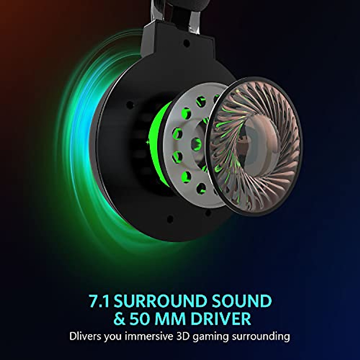 FIODIO Gaming Headset with Surround Sound Stereo for Xbox One PC Switch Tablet, Noise Cancelling Over Ear Headphones with Mic LED Light