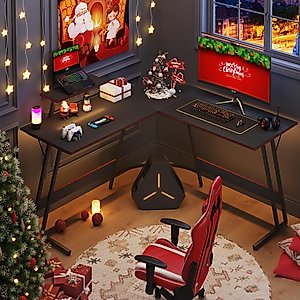 GUNJI 51” Gaming Desk L-Shaped Computer Corner Desk Modern PC Game Table with Monitor Stand for Home Office Sturdy Writing Workstation (Black)