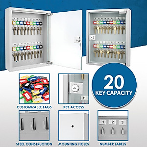 Barska CB12952 Key Lock 20 Position Key Cabinet with Glass Door Grey