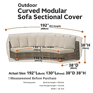 Flexiyard Curved Patio Furniture Cover for Outdoor Sectional Sofa, 190"(128") Reinforced Waterproof 600D Patio Sectional Couch Cover, Half Moon Lawn Outside Garden Furniture Winter Protective Cover