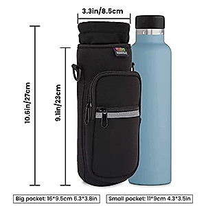 Nuovoware Water Bottle Carrier Bag, 25oz/32oz Bottle Pouch Holder, Adjustable Shoulder Hand Strap 2 Pocket Sling Neoprene Sleeve Sports Water Bottle Accessories for Men/Women Hiking Travelling, Black