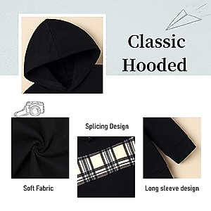 FoWear Toddler Boy Clothes Kid Fall Outfit Plaid Patchwork Hooded Long Sleeve Sweatshirt Pants Outfits Sets 5-6 Years