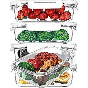 M MCIRCO [5-Packs, 36 Oz.] Glass Meal Prep Containers with Locking Lids Glass Food Containers,Airtight Lunch Container,Microwave, Oven, Freezer and Dishwasher (4.5 Cup, White)