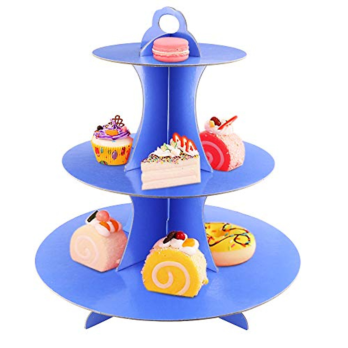 Faxco 3 Pack 3-Tier Colorful Round Cardboard Cup Cake Holder Stand Dessert Tower, Reusable Pastry Serving Platter Food Display, Birthday Wedding Special Event Decoration