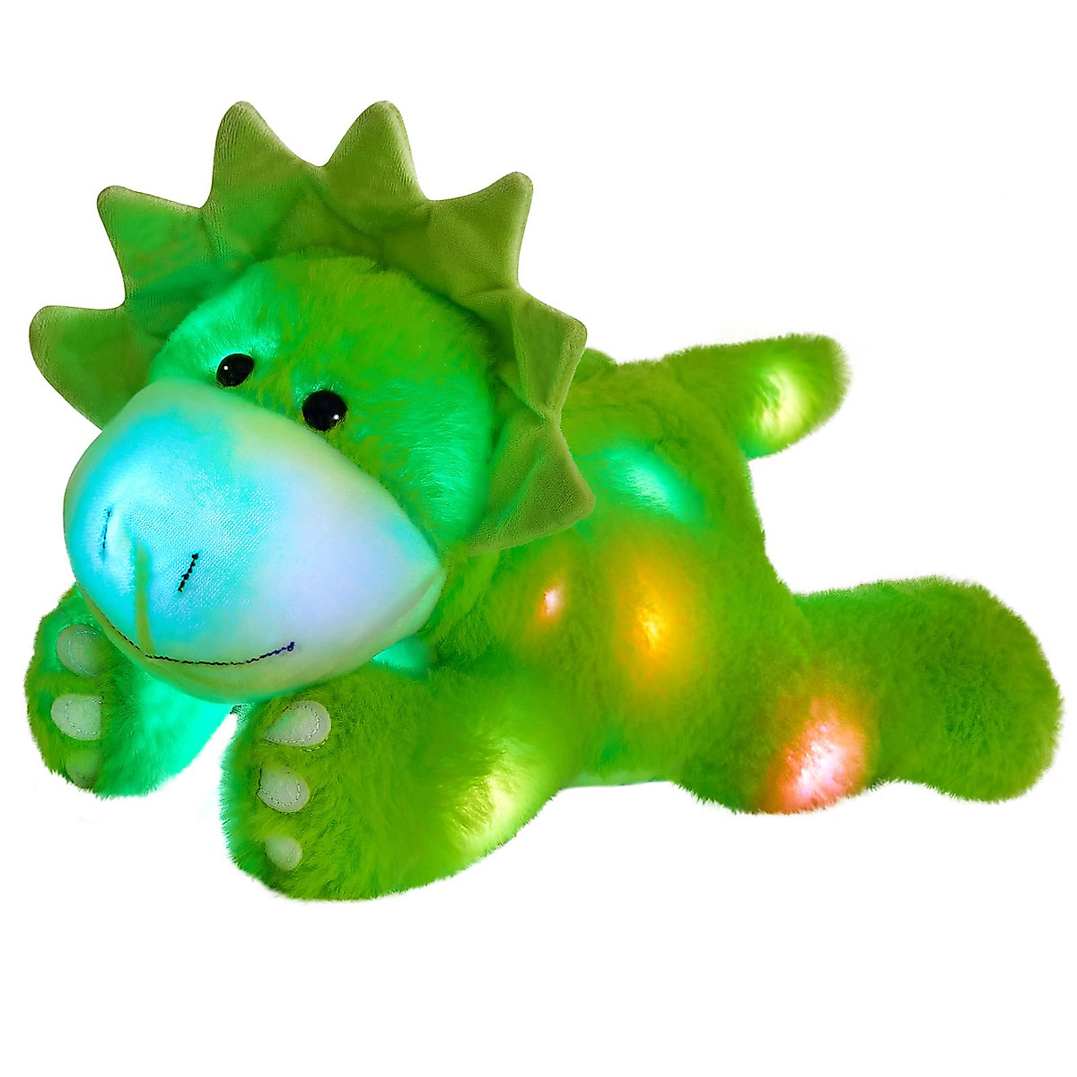 Glow Guards 15'' Light up Triceratops Dinosaur Stuffed Animal,LED Soft Dinosaur Plush Toy with Night Lights Glow in The Dark,Children's Day Birthday for Toddler Kids