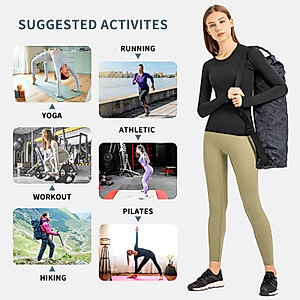 Long Sleeve Workout Shirts for Women Seamless Yoga Tops, Running T-Shirt Breathable Gym Athletic Tops Slim Fit Black