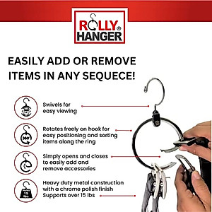 Multipurpose Hanger Organizer ROLLY HANGER Great Space Saver Cut Clutter in The Closet Perfect Organizer for Belts, Baseball Hats, Ties, Scarves, Purses and Much More Versatile Hanger