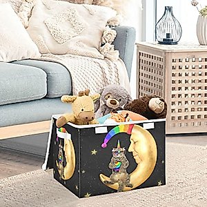RunningBear Cat Unicorn! Large Storage Bins with Lid Collapsible Storage Bin Cube Basket Organizer Foldable Fabric Cube for Rooms Playroom Shelves