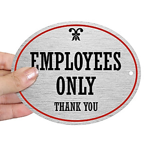 SmartSign Employees Only Sign - Thank You” Diamond Plate Sign with Foam Tape & Holes, 4 x 5 inch Matte Finish, 32 mil Anodized Aluminum, Black and Silver, Made in USA