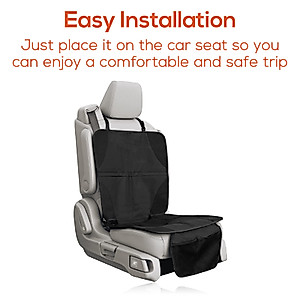 Trobo Car Seat Protector for Child Carseat, Luxury Non-Slip Large Thick Padding Waterproof Baby Car Seat Mat Pad Cover with 2 Mesh Organizer Storage Pockets to Protect Leather and Upholstery, Black